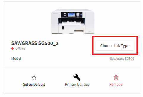 Changing Ink Type Selection in Sawgrass Print Utility – Sawgrass Care