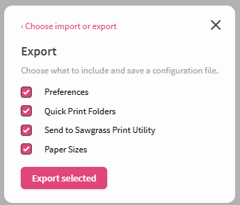 Esportazione e importazione dei file di configurazione SPU – Cura Sawgrass